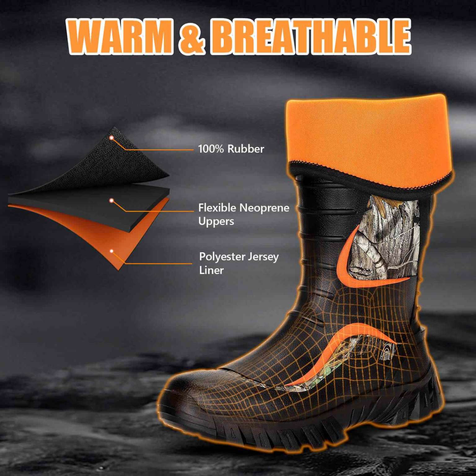 Insulated Camo Rubber Hunting Boots for Men - Next Camo G2