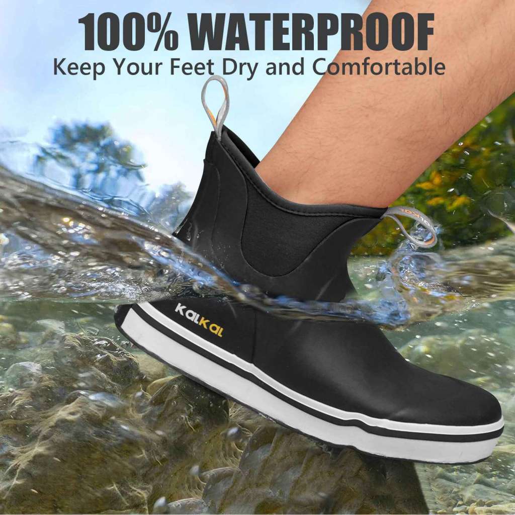 Kalkal Mens Ankle Deck Boots - Waterproof Fishing & Camp Boots